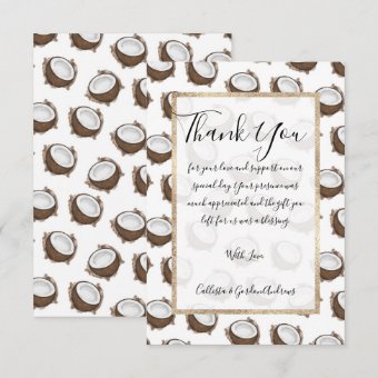 Tropical Summer Brown White Coconut Fruit Pattern Thank You Card | Zazzle