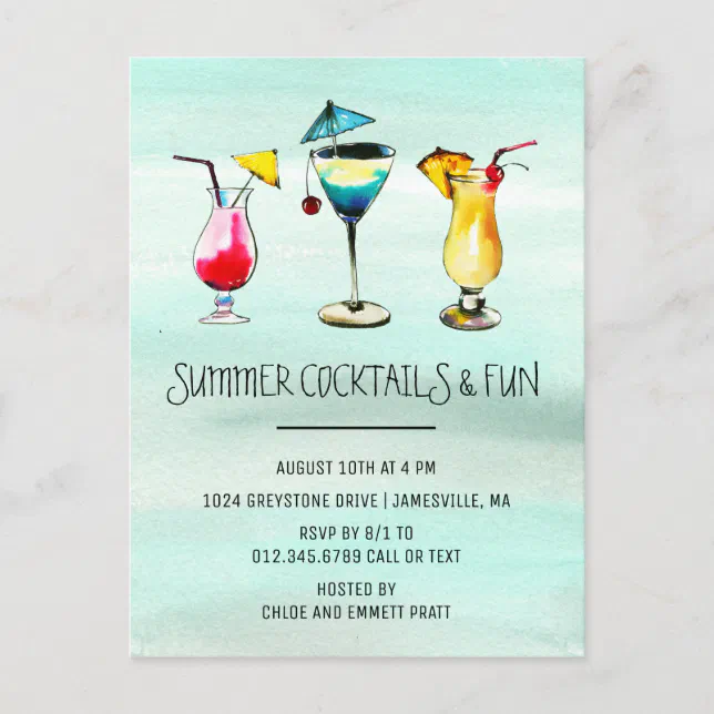Tropical Summer Cocktail Party Invitation Postcard | Zazzle