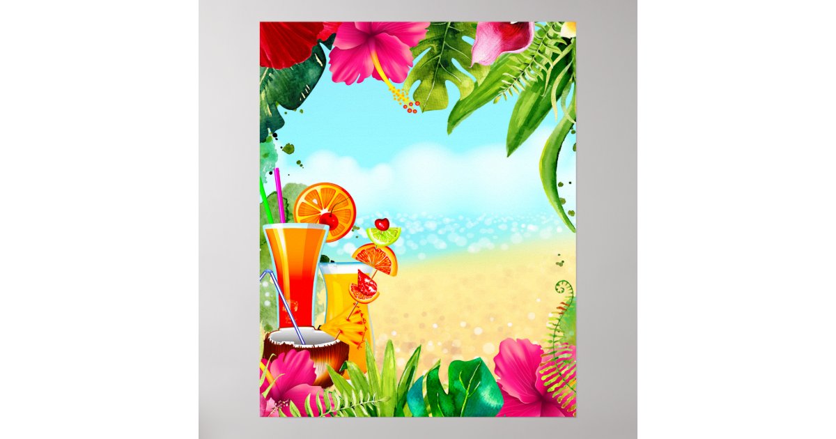 Tropical Summer Cocktails & The Beach Summer Party Poster | Zazzle