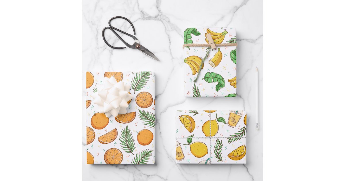 Tropical Summer Fruit Wrapping Paper Set of 3 | Zazzle