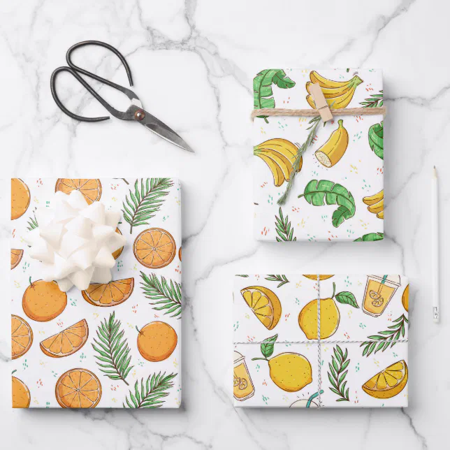 Tropical Summer Fruit Wrapping Paper Set of 3 | Zazzle