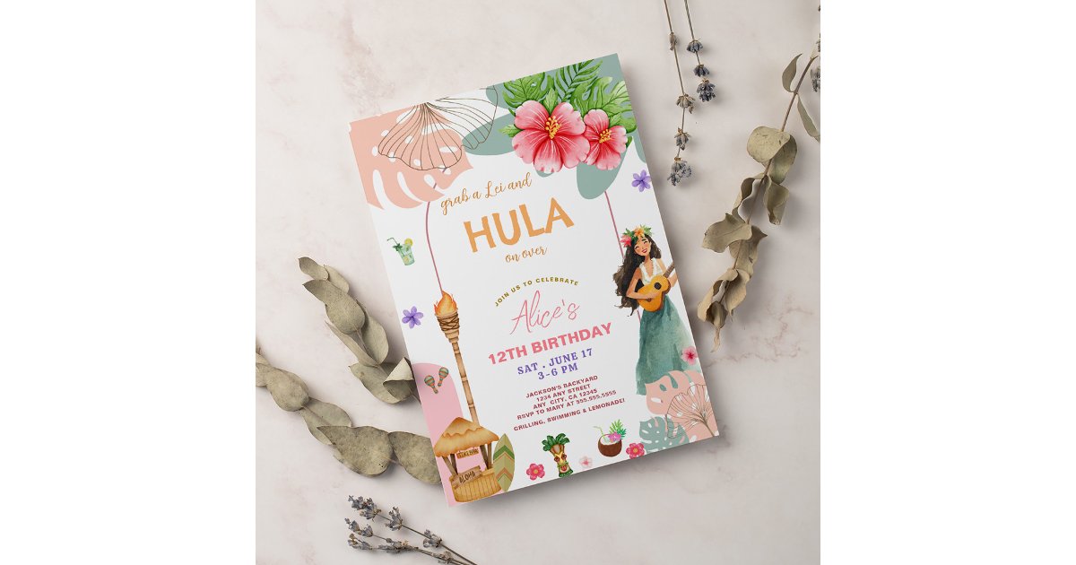 Tropical Summer hawaiian hula on over Birthday Invitation | Zazzle