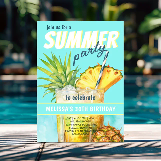 Tropical Summer Party Birthday Invitation | Zazzle