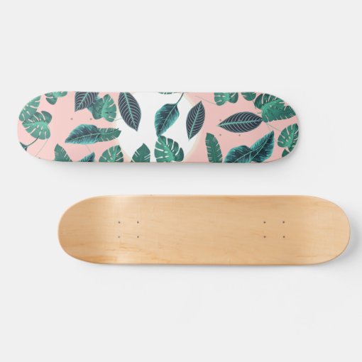 Tropical Summer Pink Green Leaves Sunset Pattern Skateboard | Zazzle