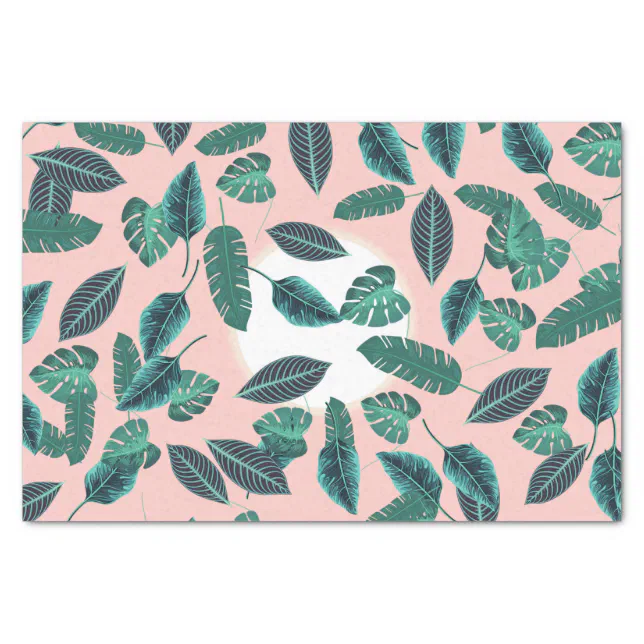 Tropical Summer Pink Green Leaves Sunset Pattern Tissue Paper | Zazzle