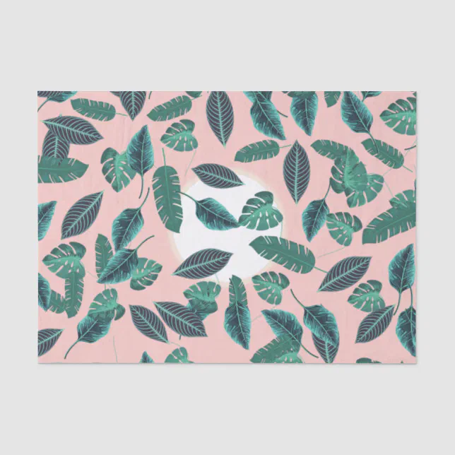 Tropical Summer Pink Green Leaves Sunset Pattern Tissue Paper | Zazzle