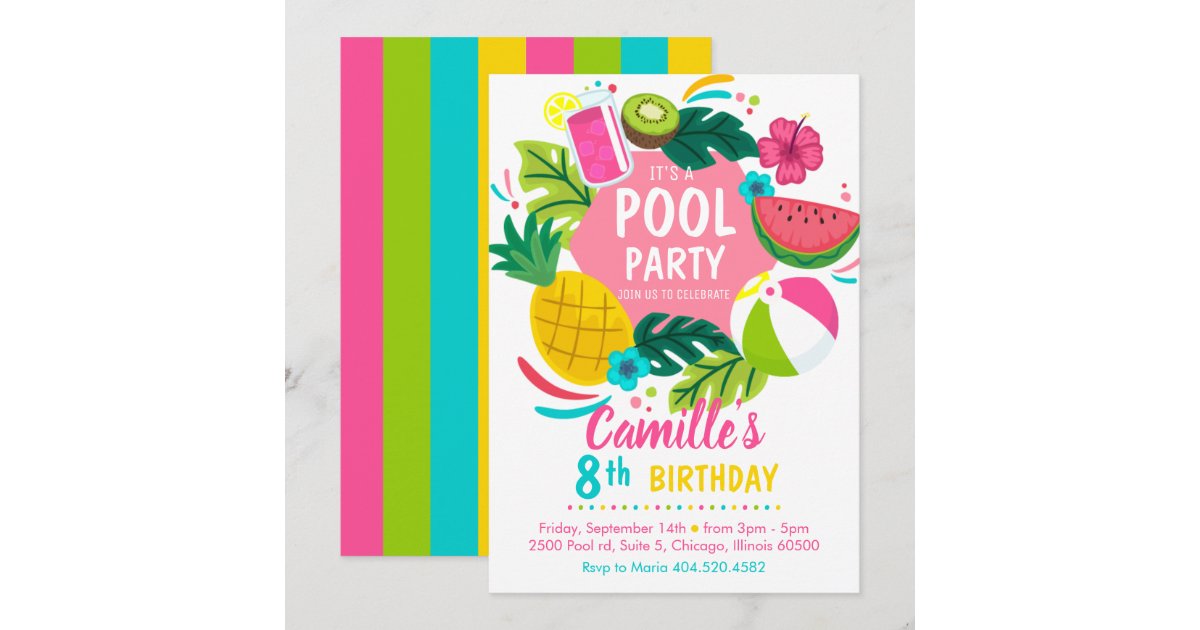 Tropical summer pool party Invitation | Zazzle