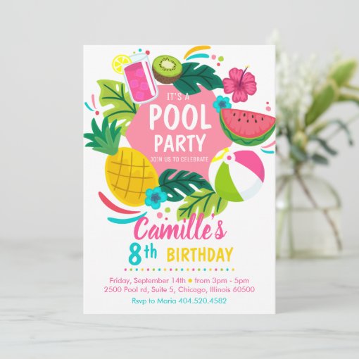 Tropical summer pool party Invitation | Zazzle