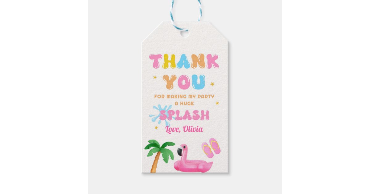 Tropical Summer Pool Party Splash Thank You Gift Tags | Zazzle