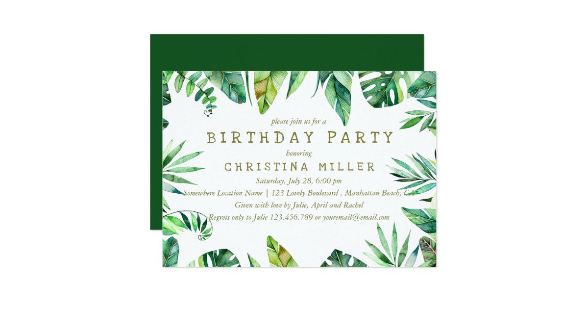 Tropical Summer | Watercolor Leaves BIRTHDAY Invitation | Zazzle.com