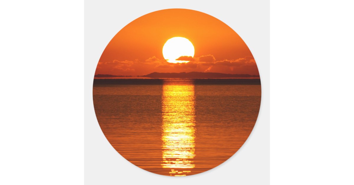 Tropical Sunrise in Orange Classic Round Sticker | Zazzle