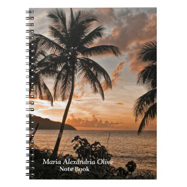 Tropical Sunset Beach Palm Trees Personalize Notebook | Zazzle