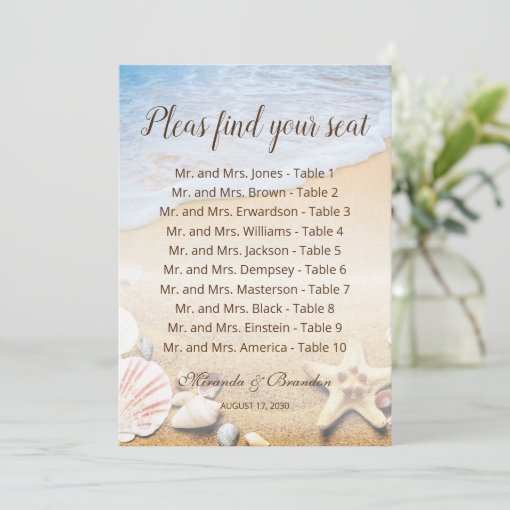 Tropical Sunset Beach Wedding Seating Chart Card | Zazzle
