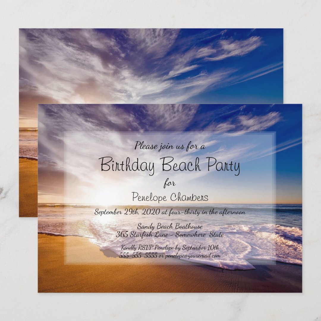 Tropical Sunset Birthday Beach Party Invitation | Zazzle