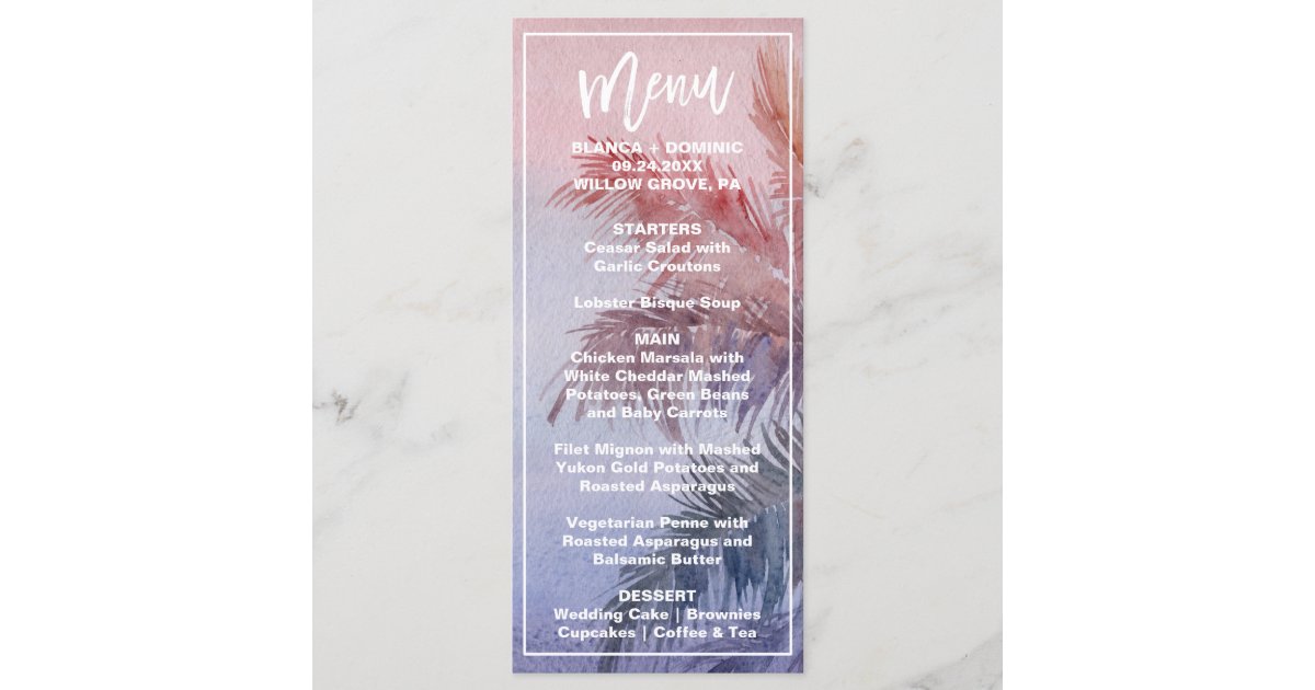Tropical Sunset Dinner Menu Card | Zazzle