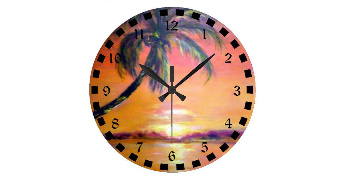 Tropical Sunset Large Clock | Zazzle.com