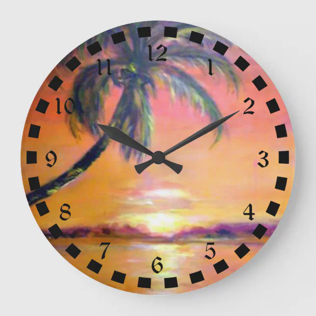 Tropical Sunset Large Clock | Zazzle