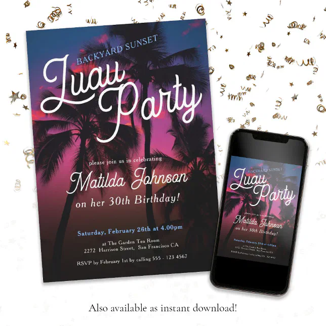 Tropical Sunset Luau Party 30th Birthday Invitation | Zazzle