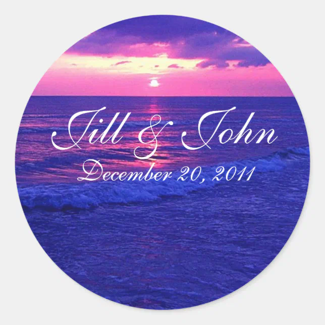 Tropical Sunset Names and Date Wedding Sticker | Zazzle