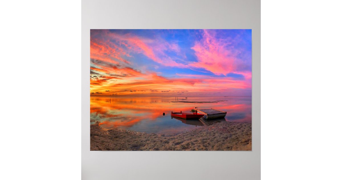 Tropical Sunset Ocean Beach Poster | Zazzle
