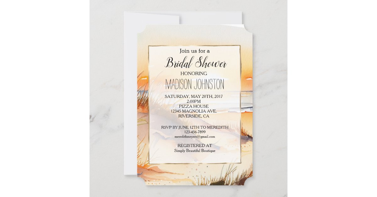 Tropical Sunset Ocean Peach Sand Beach Invitation | Zazzle