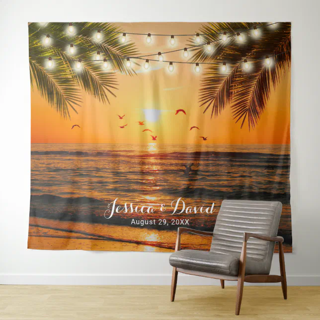 Tropical Sunset Palm Beach Wedding Backdrops | Zazzle