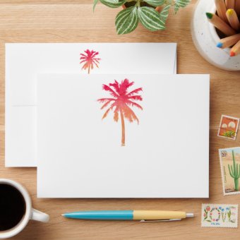 Tropical Sunset Palm Tree Beach Wedding Envelope | Zazzle