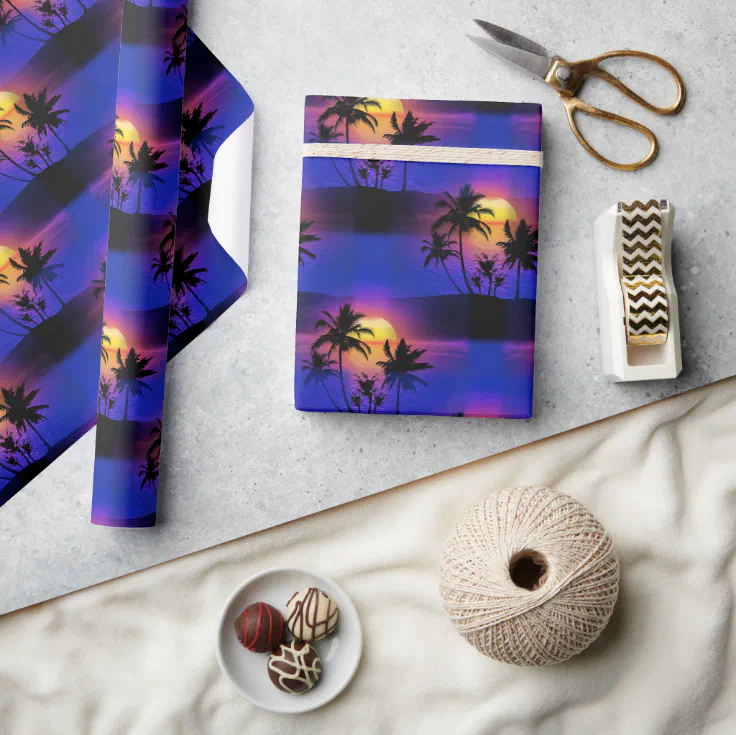 Tropical Sunset Palm Trees Wrapping Paper | Zazzle