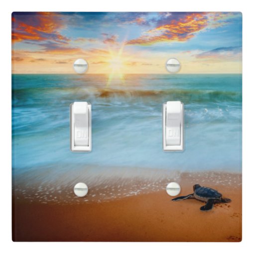 Tropical Sunset Sea Turtle Sandy Beach Light Switch Cover | Zazzle