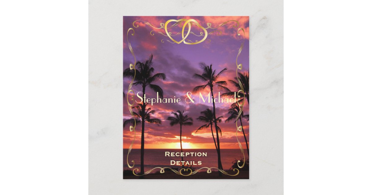 Tropical Sunset Wedding Reception Card | Zazzle