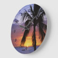 Tropical Sunset with Palm Tree Large Clock | Zazzle