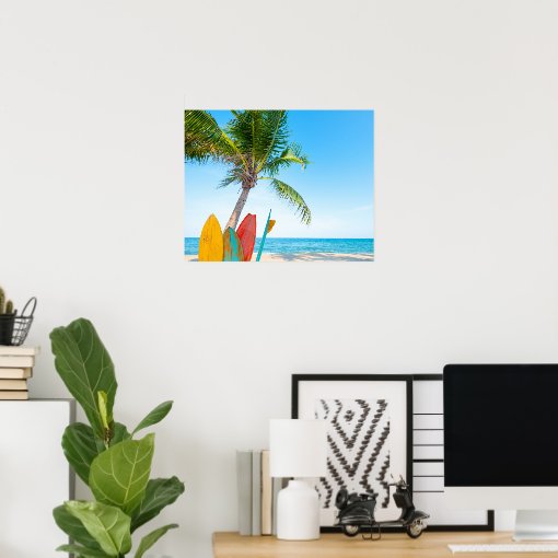 Tropical Surfboard Beach Poster | Zazzle