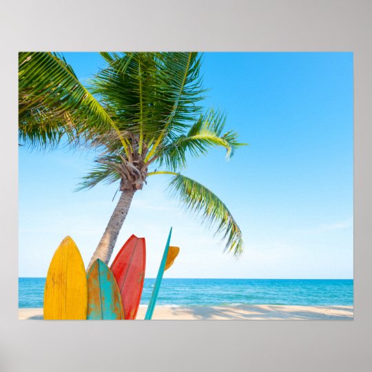 Tropical Surfboard Beach Poster | Zazzle.com