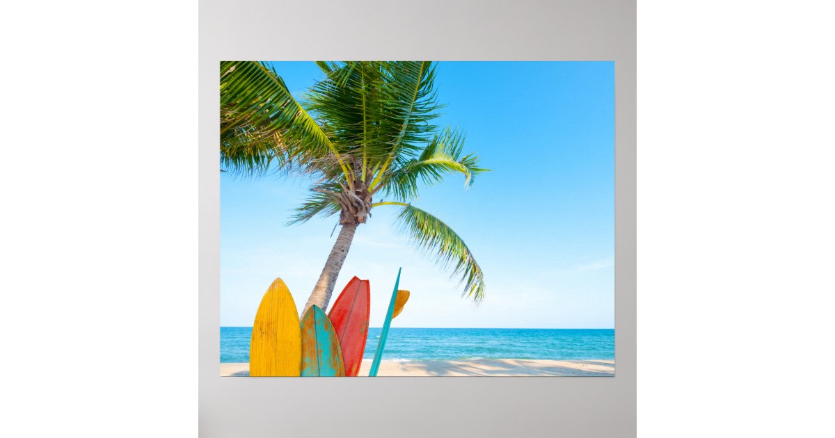 Tropical Surfboard Beach Poster | Zazzle