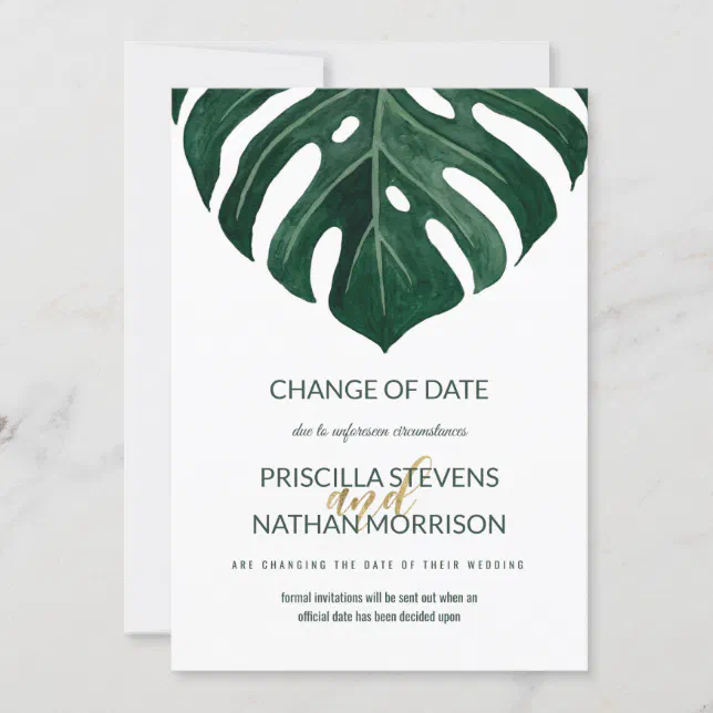 Tropical Swiss Cheese Gold Wedding Change the Date Invitation | Zazzle