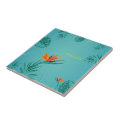 Tropical Teal Blue Green Palm Monogram Belize Ceramic Tile | Zazzle