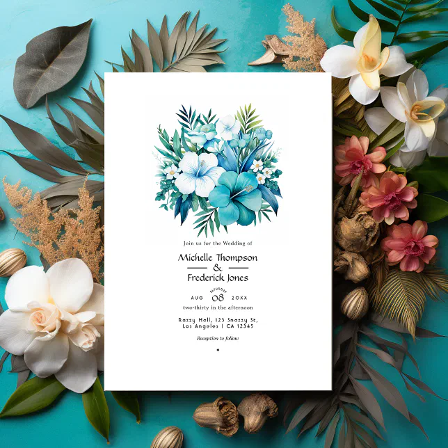Tropical Teal Floral Wedding Invitation | Zazzle