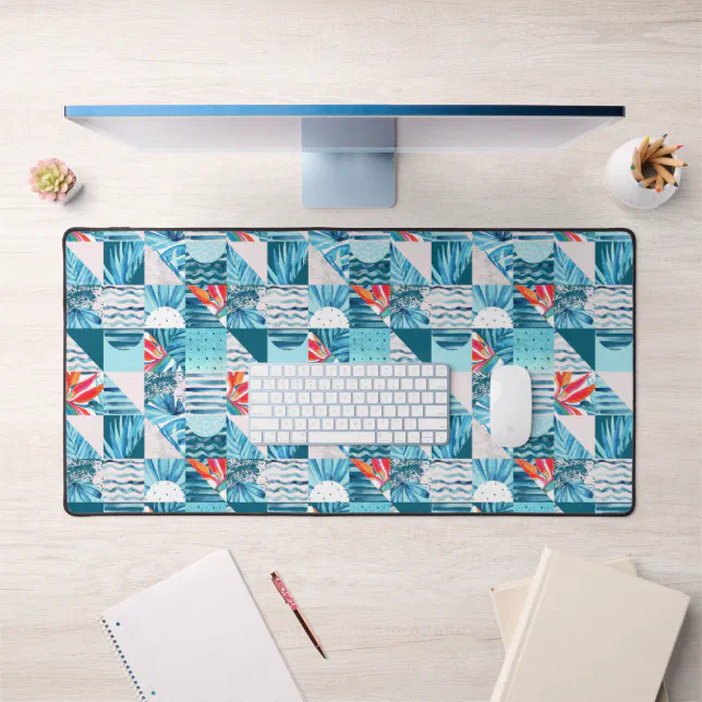 Tropical Teal Geometric Abstract Pattern Desk Mat | Zazzle
