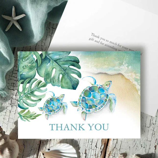 Tropical Thank You Card Watercolor Sea Turtle | Zazzle