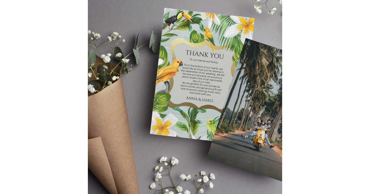 Tropical Thank You Card with Photo | Zazzle