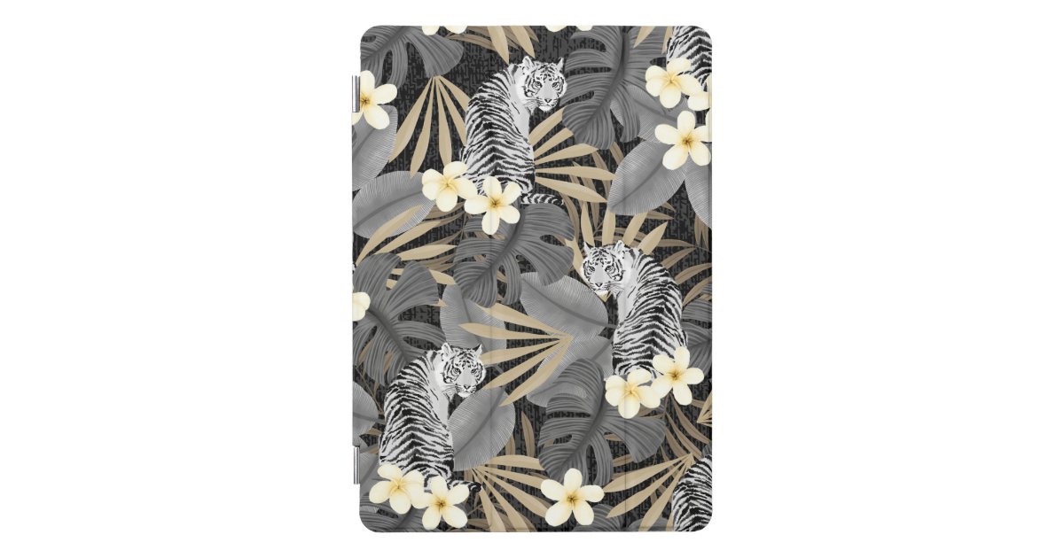 Tropical Tiger Hawaiian Palm Jungle Gray iPad Pro Cover | Zazzle