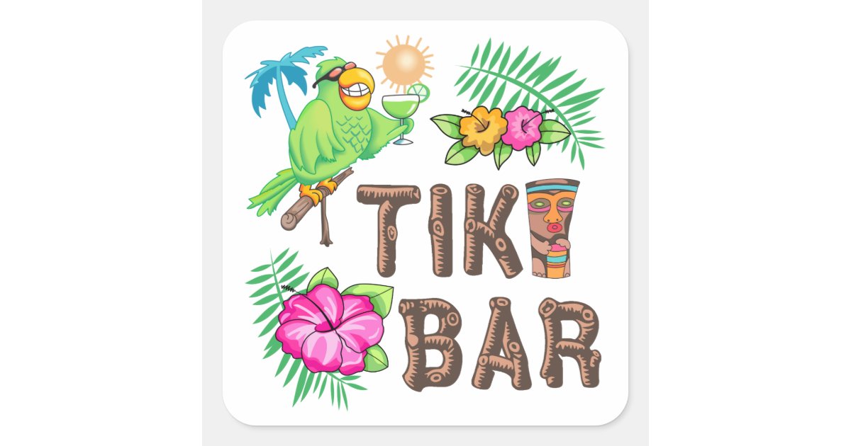 TROPICAL TIKI BAR SQUARE STICKER | Zazzle
