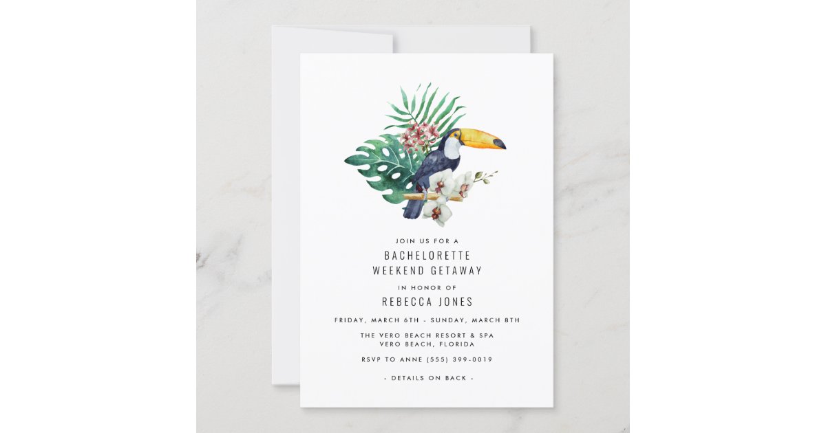 Tropical Toucan Beach Bachelorette Weekend Getaway Invitation | Zazzle