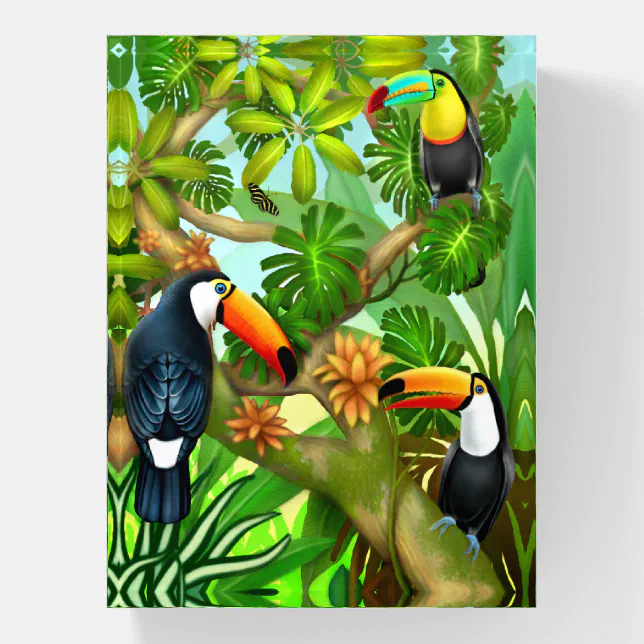 Tropical Toucan Birds in Jungle Art Paperweight | Zazzle