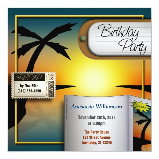 Tropical Travel Sunset Birthday Party Invitations | Zazzle.com