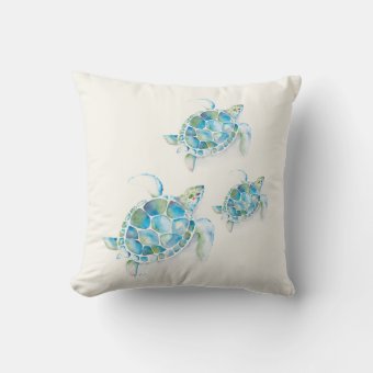 Tropical Turquoise Blue Sea Turtle Watercolor Throw Pillow | Zazzle