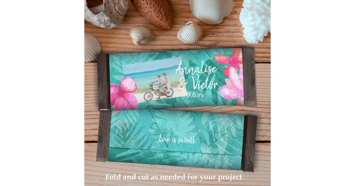 Tropical Turquoise, Pink Wedding Candy Bar Wrapper | Zazzle