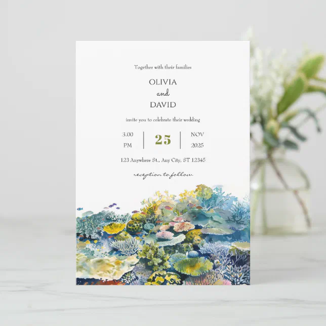 Tropical Vibrant Fish Coral Reef Beach Wedding Invitation | Zazzle