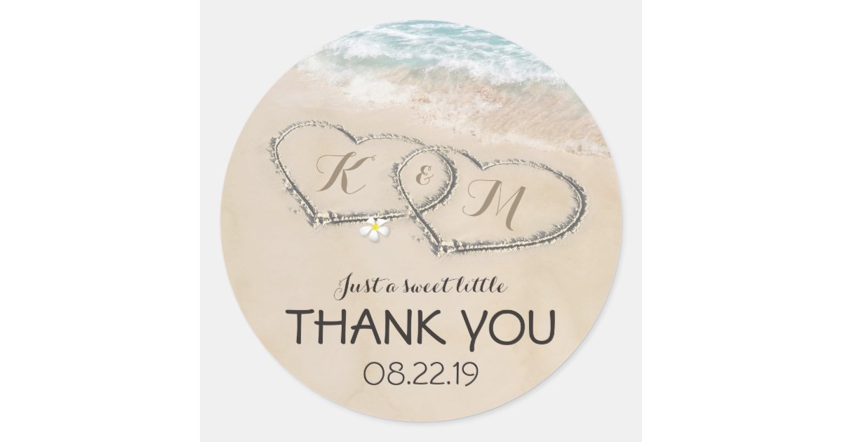 Tropical Vintage Beach Heart Shore Wedding Favor Classic Round Sticker ...
