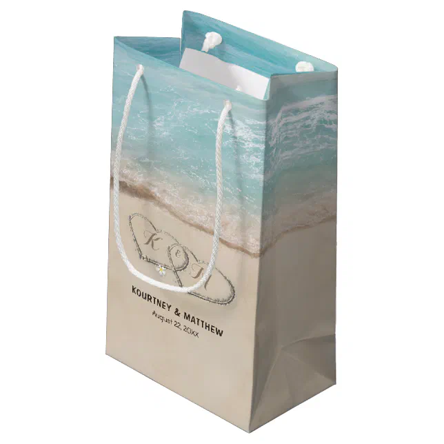 Tropical Vintage Beach Heart Shore Wedding Small Gift Bag | Zazzle
